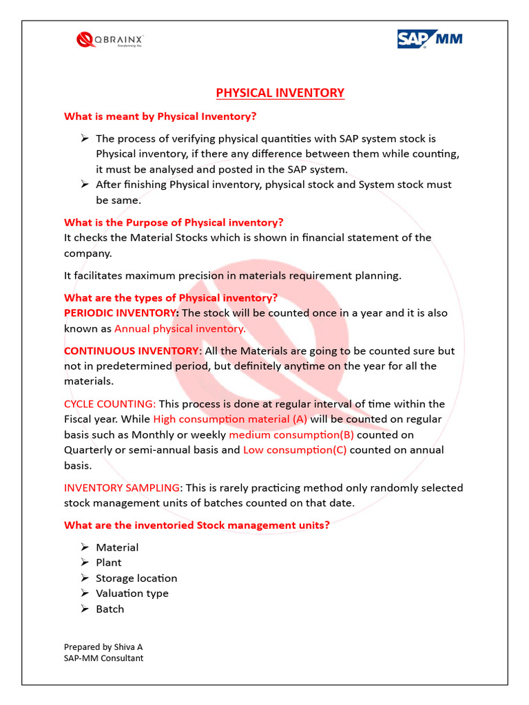 Types and Process of Physical Inventory in SAP MM | PDF | Inventory ...