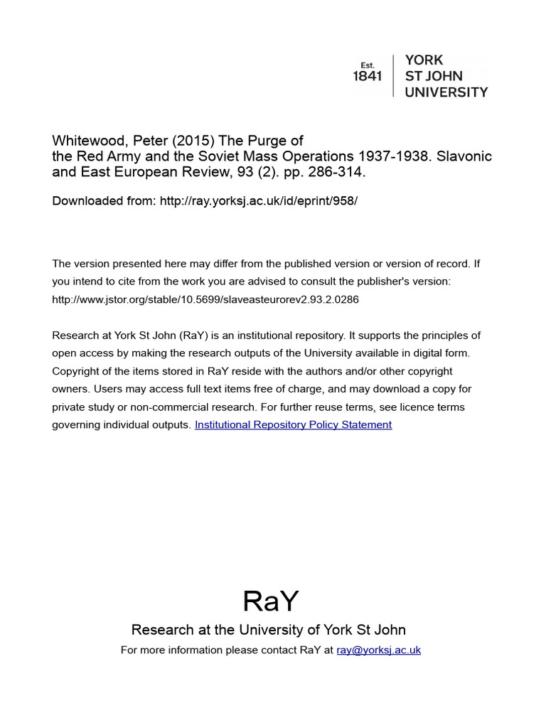 The Purge of Red Army and Mass Operations | PDF | Joseph Stalin | Nkvd