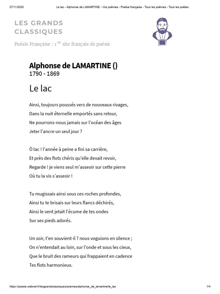 Le Lac - Alphonse de LAMARTINE - Vos Poèmes - Poésie Française - Tous ...