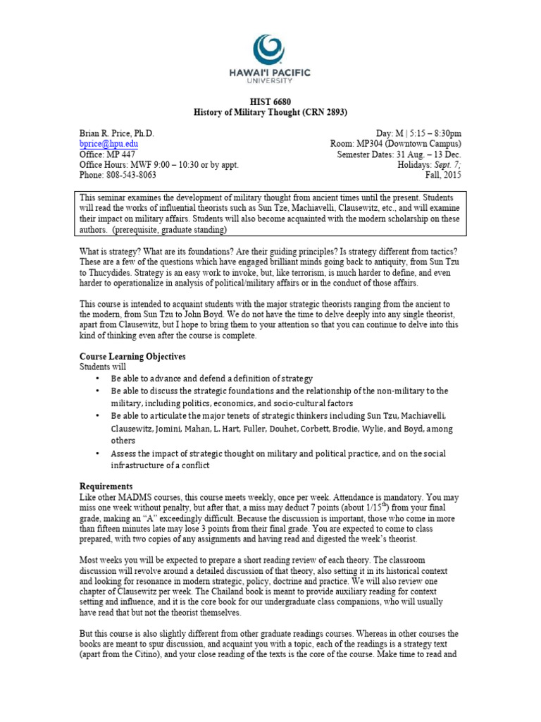 History of Military Thought Seminar | PDF | Carl Von Clausewitz ...