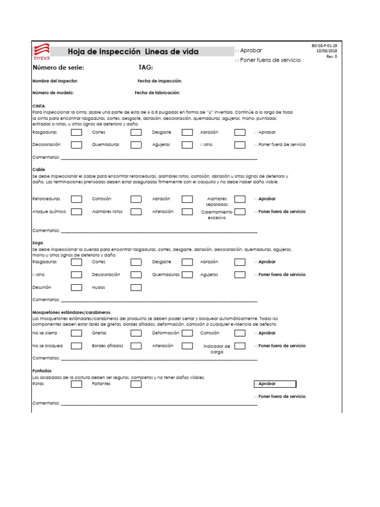 BO-SG-F-01.29 Check List Líneas de Vida Rev 0-1 | PDF