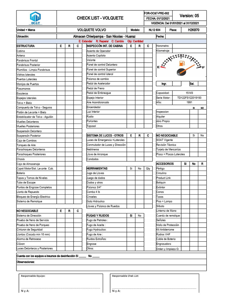 Check List Unidades de Transporte Pesado 2021 | PDF | Camión | Vehículo de motor
