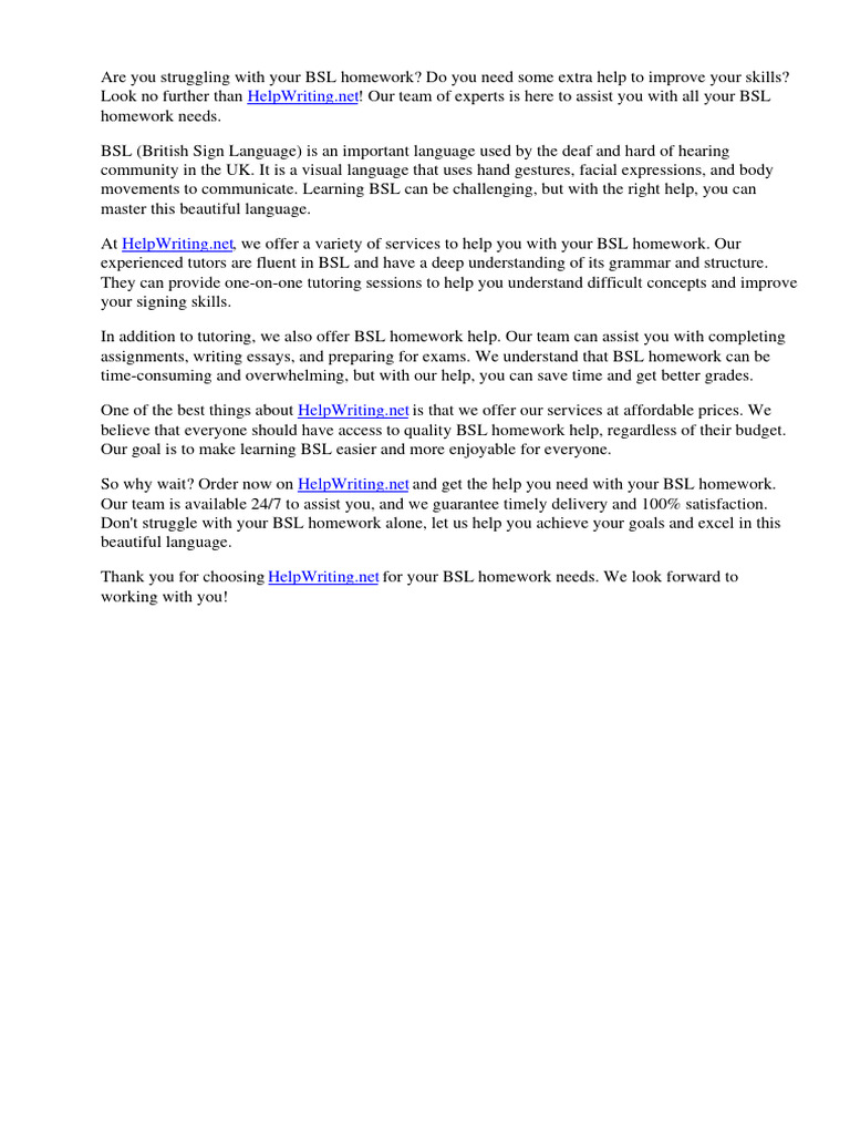 BSL Homework | PDF | Sign Language | Human Communication