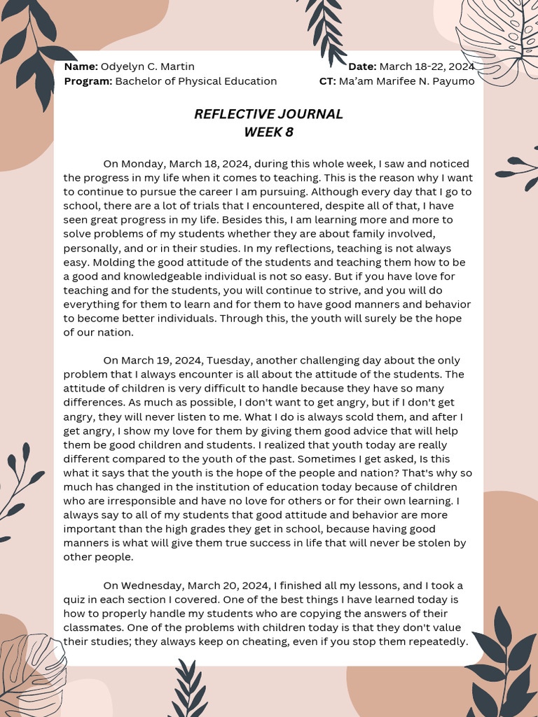 WEEK 8 Reflection | PDF | Teachers | Learning