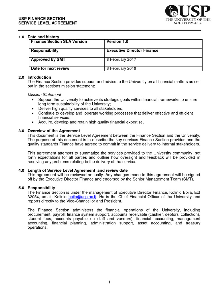 Finance Section Service Level Agreement | PDF | Accounts Payable | Payroll