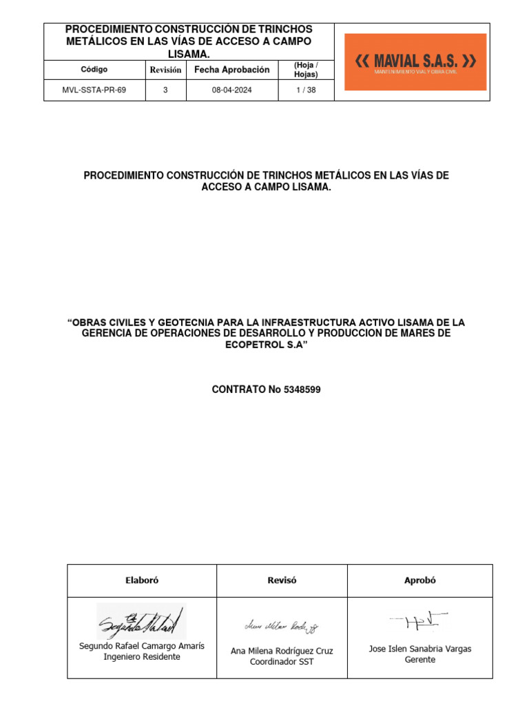 Mvl Ssta Pr 69procedimiento de Trinchos Metálicos | PDF | Hormigón ...