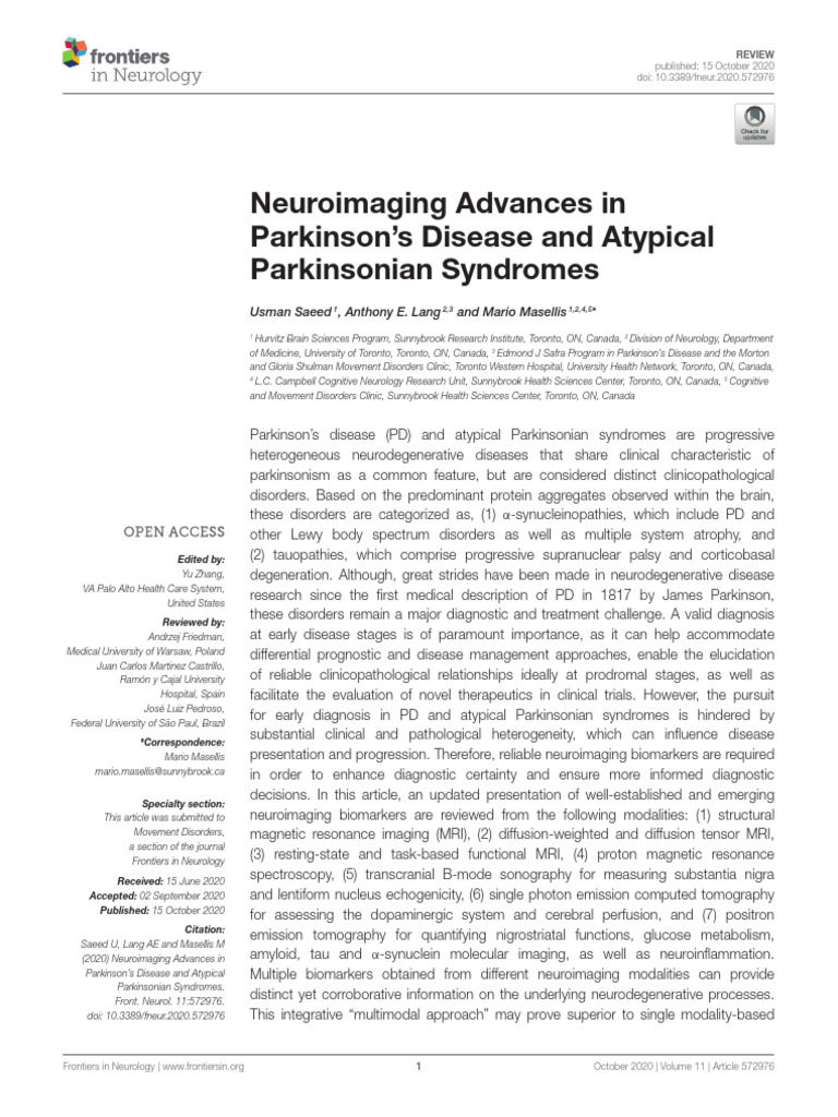 Neuroimaging Advances in Parkinson's Disease and Atypical Parkinsonian ... Neuroimaging Advances in Parkinson's Disease and Atypical Parkinsonian ...