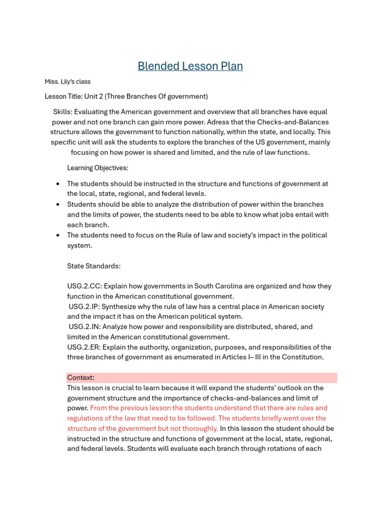 blended lesson plan new new 1 | PDF | Federal Government Of The United ...