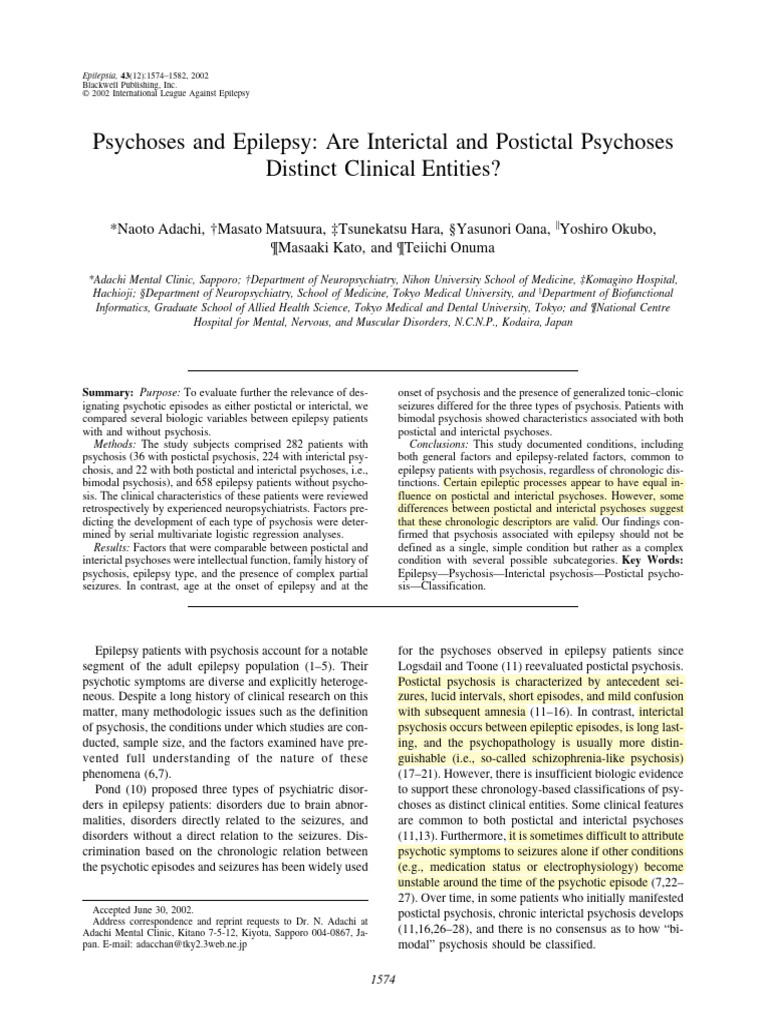 Adachi Et Al. (2002) - Psychoses and Epilepsy, Are Interictal and ...