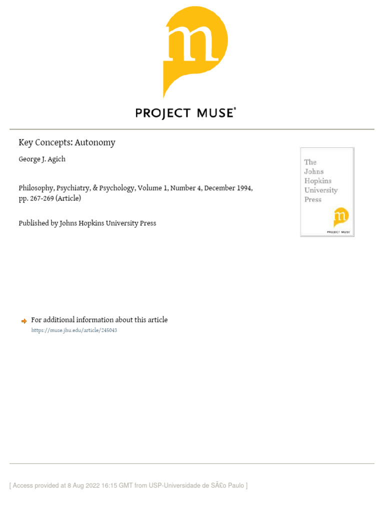 Agich (1994) - Key concepts, autonomy | PDF | Autonomy | Psychiatry