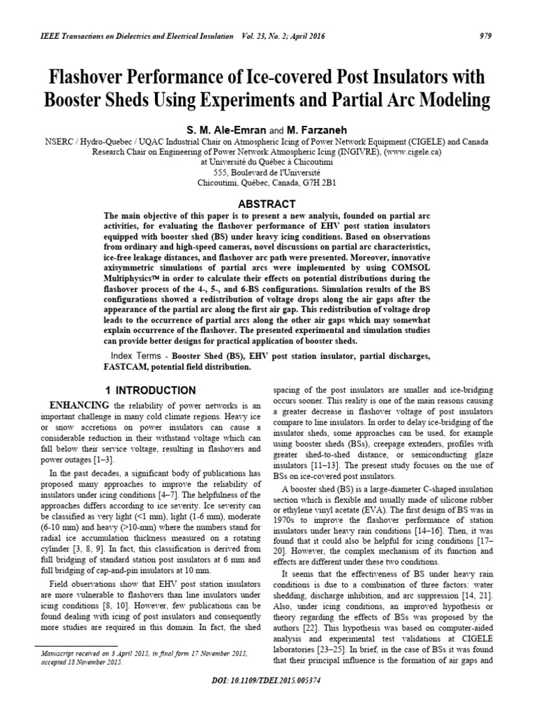 Flashover Performance of Ice-Covered Post Insulators With Booster Sheds Using Experiments and ...