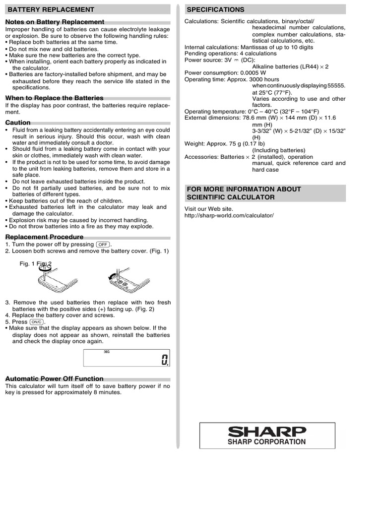 Manual de Instruções Sharp EL-501W (8 Páginas) | PDF | Leak