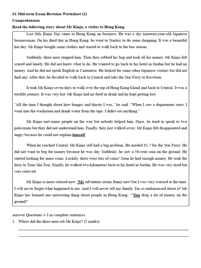 S1 Mid term Exam Revision Worksheet | PDF | English Language