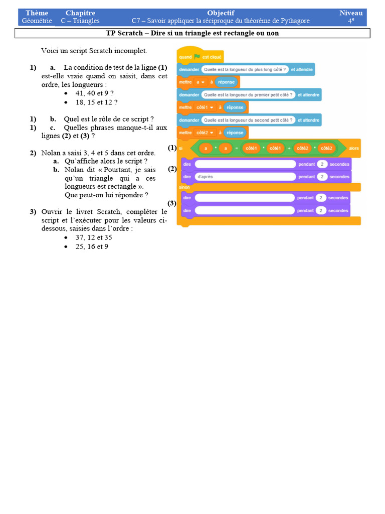 TP Scratch : Triangle Rectangle 4e | PDF | Méthodes et références ...
