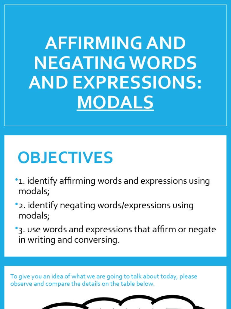 WEEK 1 Affirming and Negating Words and Expressions | PDF | Word | Verb
