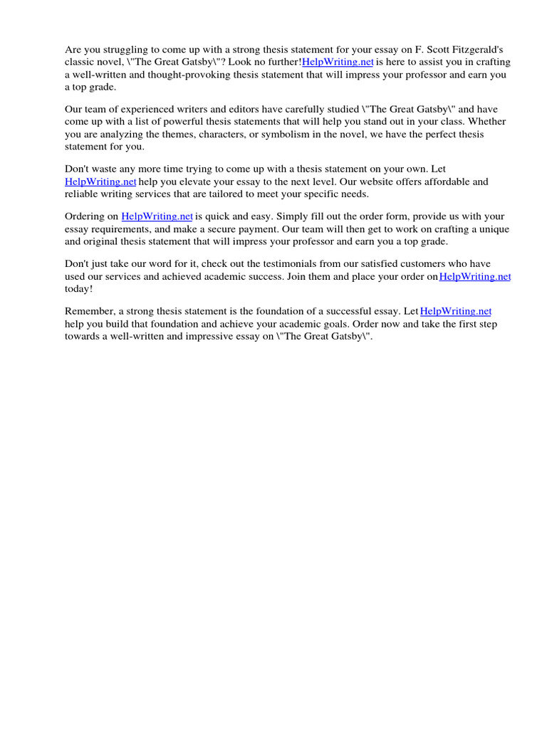 The Great Gatsby Thesis Statements | PDF | Essays | The Great Gatsby