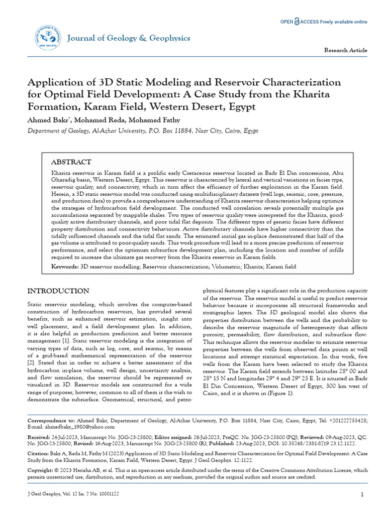 Application of 3d Static Modeling and Reservoir Characterization For ...