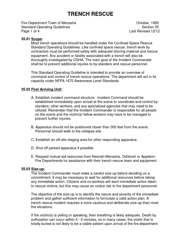 35.01 - 35.08 Trench Rescue | PDF | New York City Fire Department | Trench