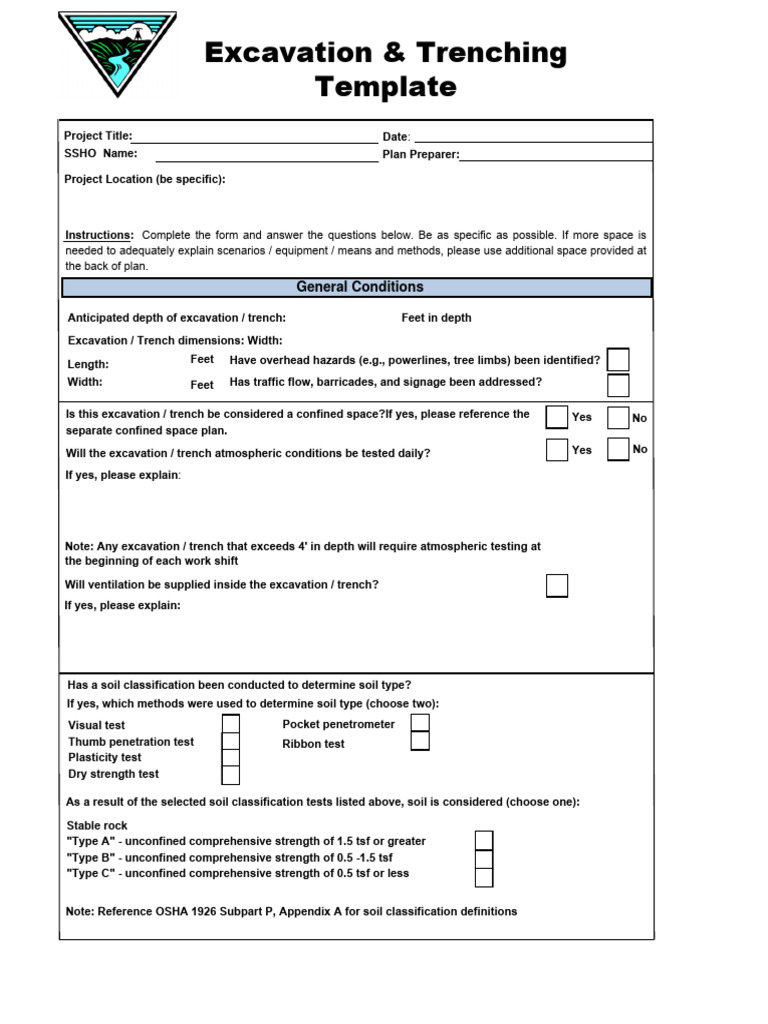 Excavation Trenching Plan Template | Download Free PDF | Trench | Earth ...