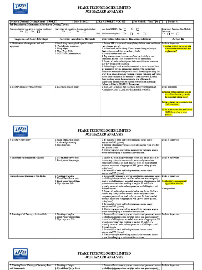 PTL JSA Maintenance of Cooling Towers - National Cycling Centre ...