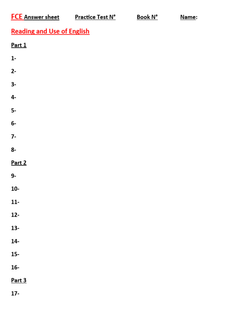 2024 FCE Answer Sheet | PDF