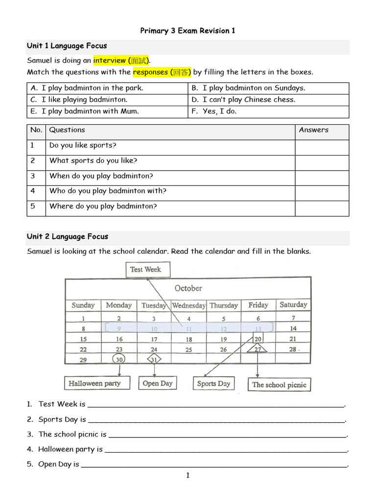 Primary 3 English Exam Revision Hong Kong | PDF | Linguistics