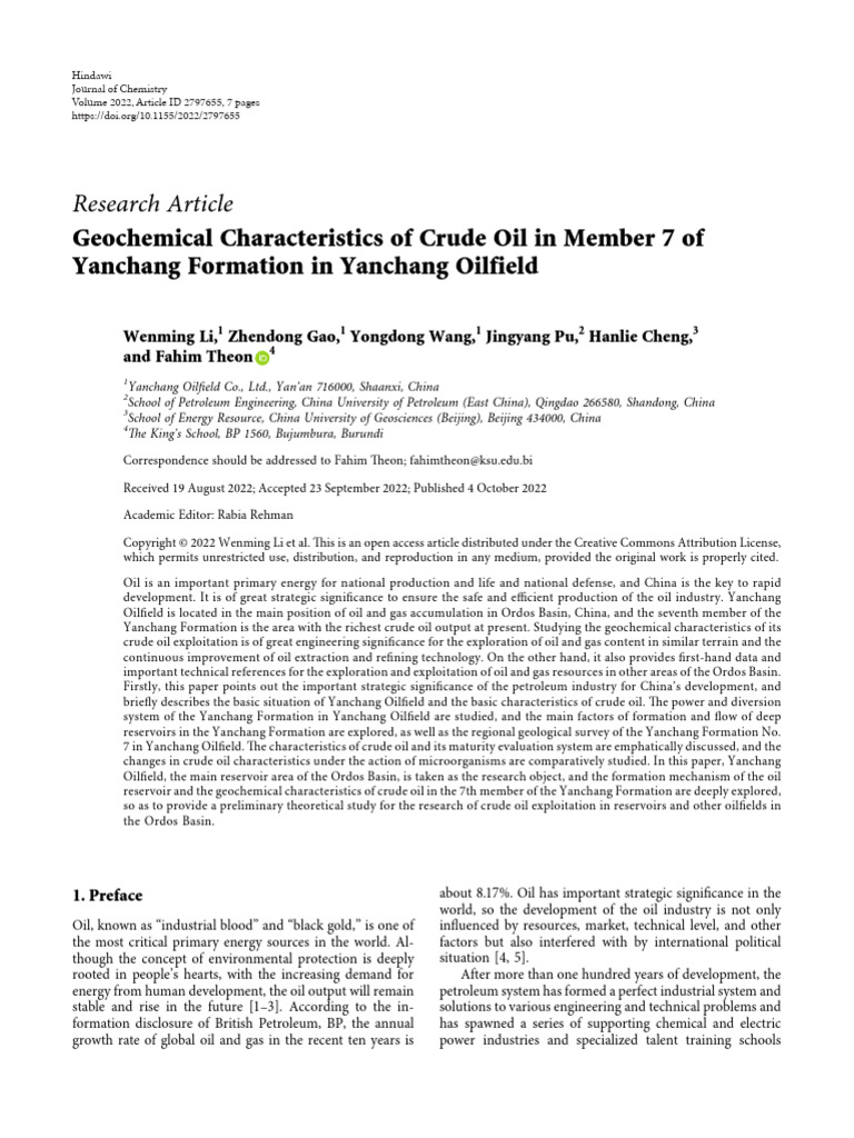 Geochemical Characteristics of Crude Oil in Member | PDF | Petroleum ...