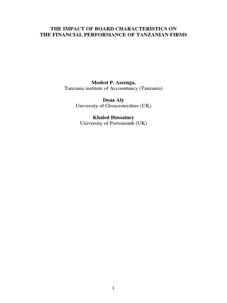 Assenga Et Al 2018the - Impact - of - Board - Characteristics - On - The - Financial ...