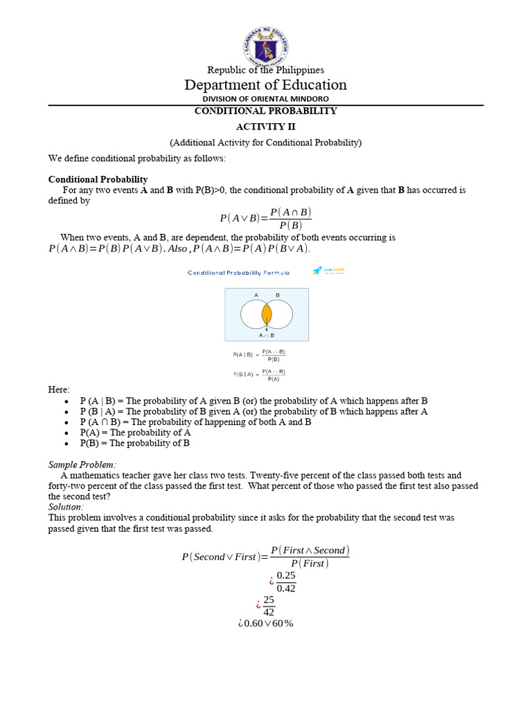 Activity Module Grade 10 Conditional Probability II | PDF | Probability Activity Module Grade 10 Conditional Probability II | PDF | Probability