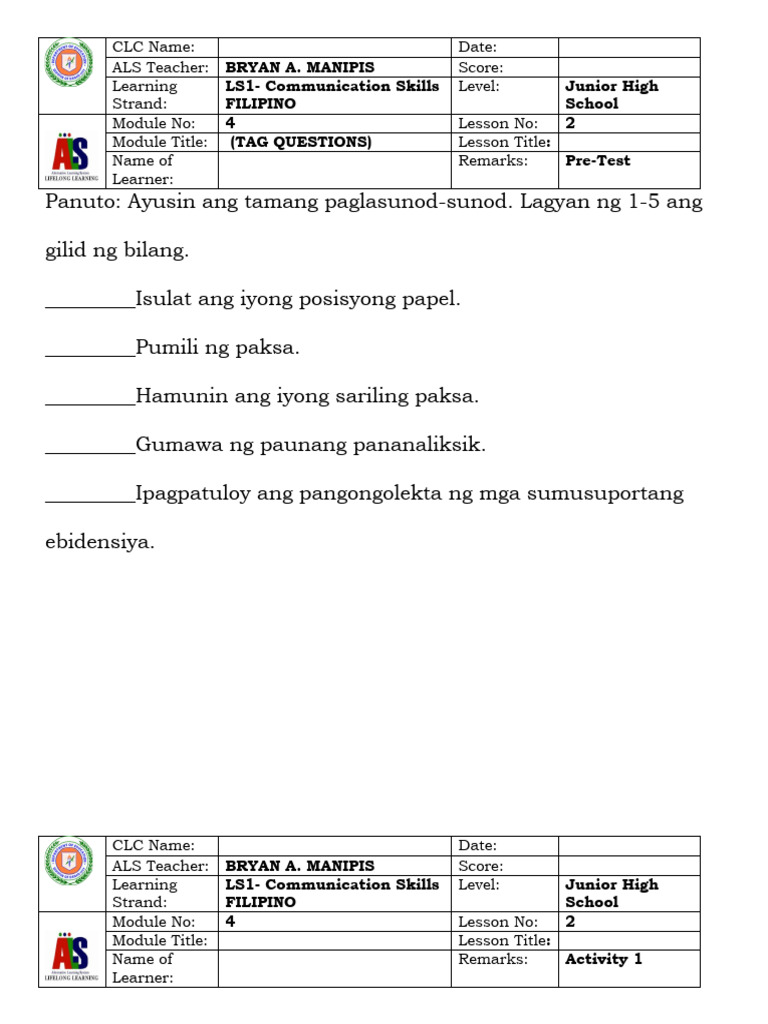 LS 1, Module 4, Lesson 2-Filipino | PDF