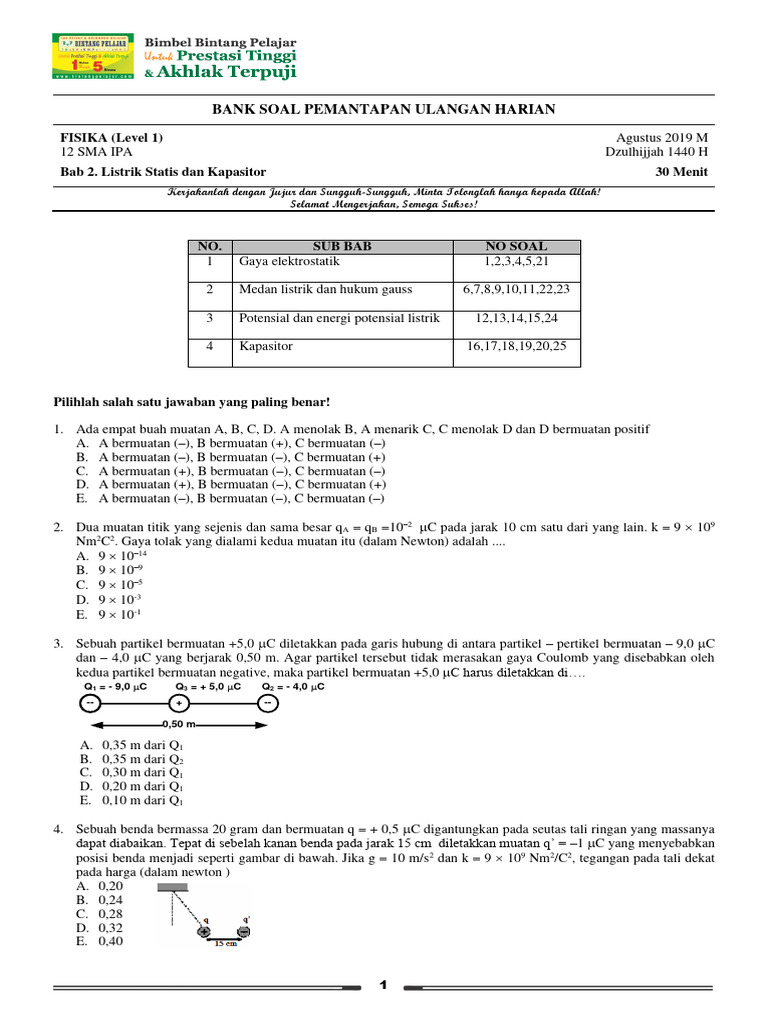 Bank Soal FISIKA - 12 SMA IPA - Bab 2. Listrik Statis Dan Kapasitor (LEVEL 1) (Layout) TA19-20 ...