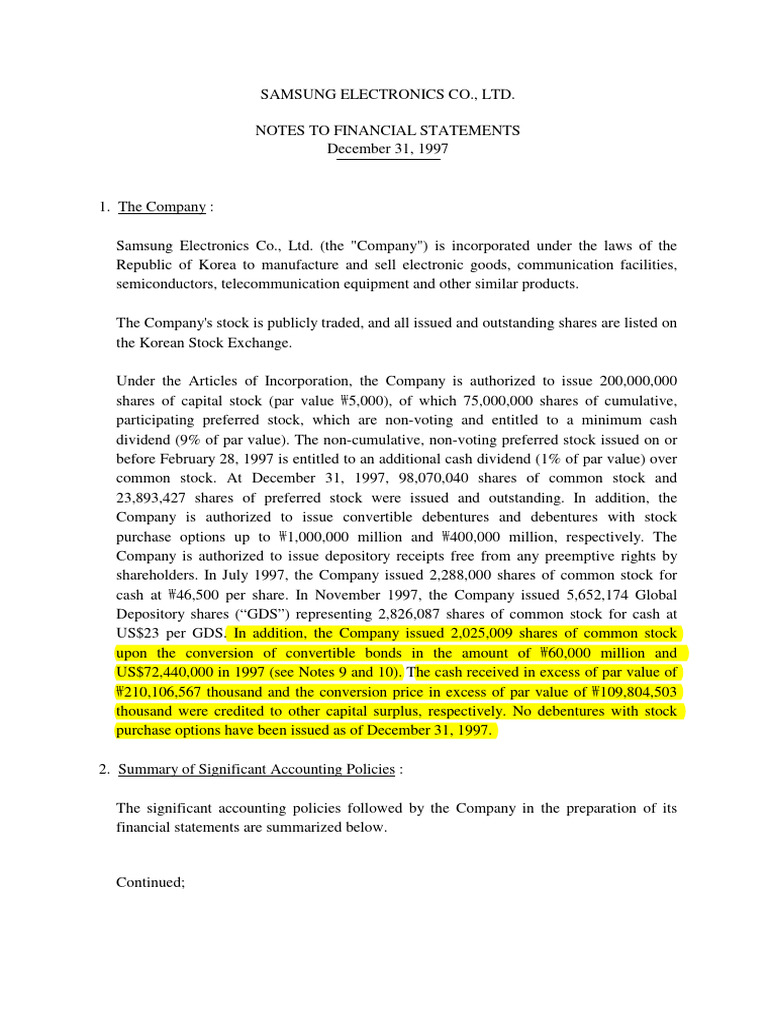 Samsung_97_financial_report_notes | PDF | Depreciation | Bonds (Finance)