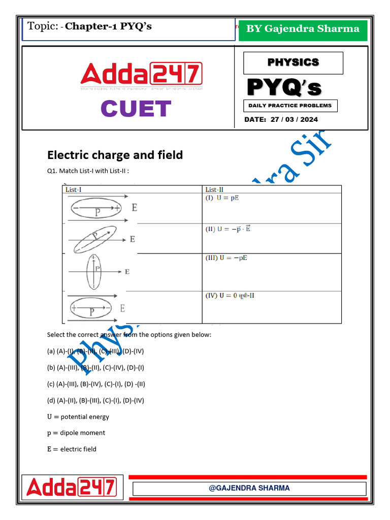 Electric Charge and Field Physic Ch1 | Download Free PDF | Dielectric | Electric Field