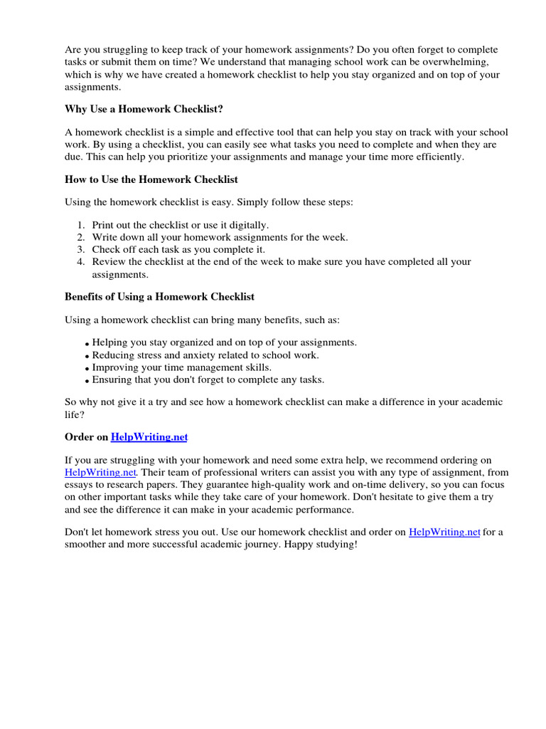 Homework Checklist For Students | PDF | Homework | Learning