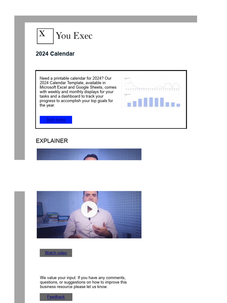You Exec - 2024 Calendar Free | PDF | Spreadsheet | Libraries