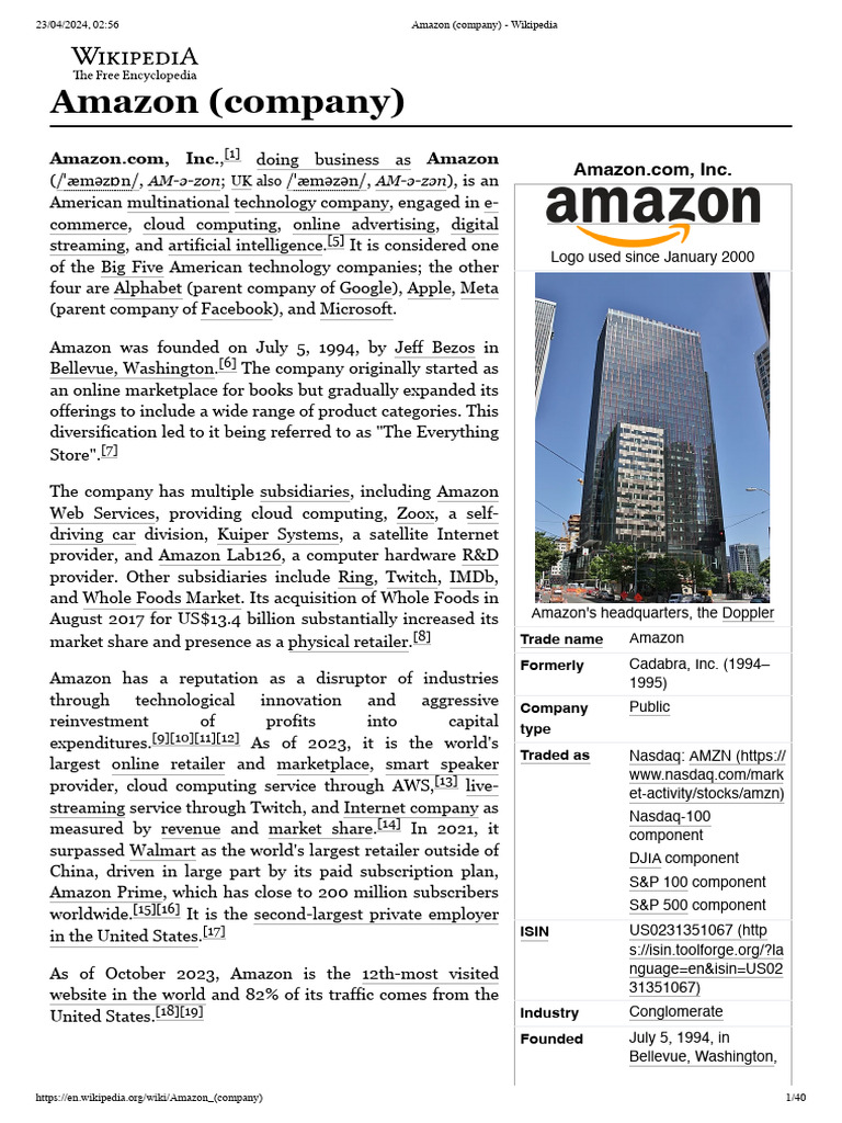 Amazon (Company) - Wikipedia | PDF | Computers