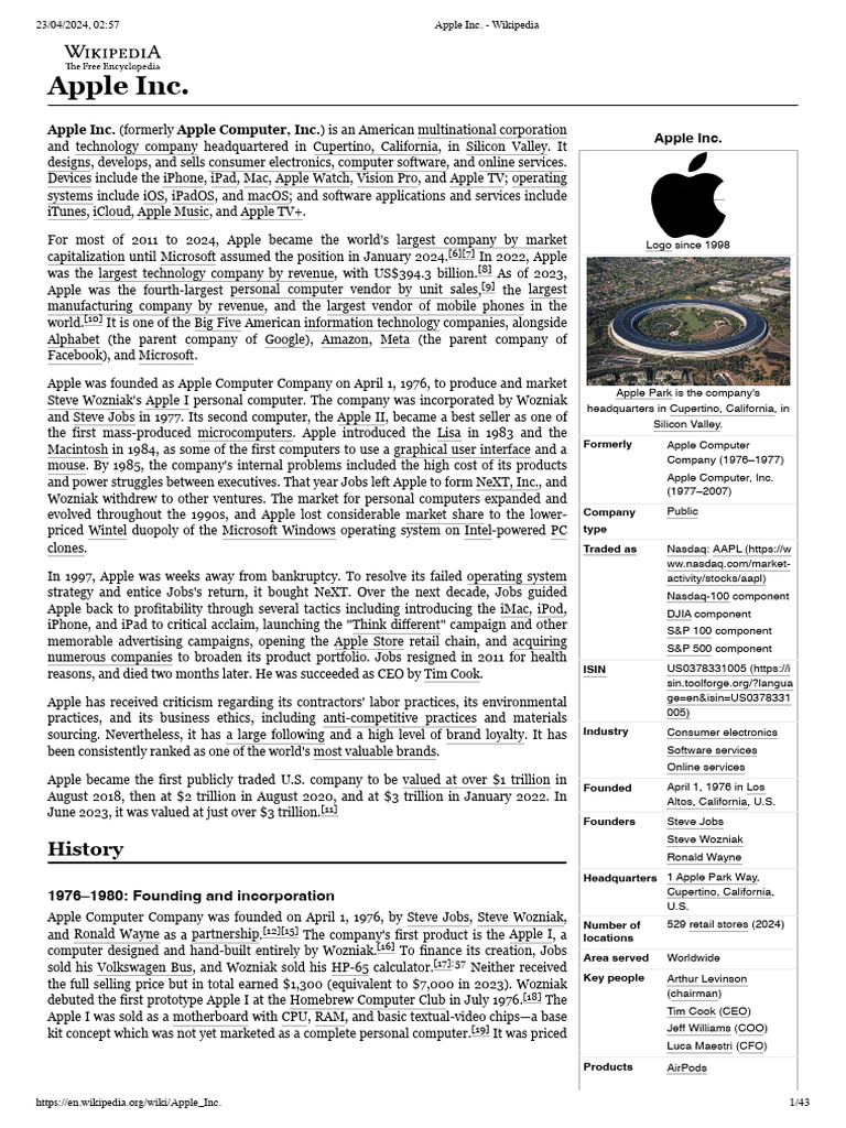 Apple Inc. - Wikipedia | PDF | Apple Inc. | I Phone
