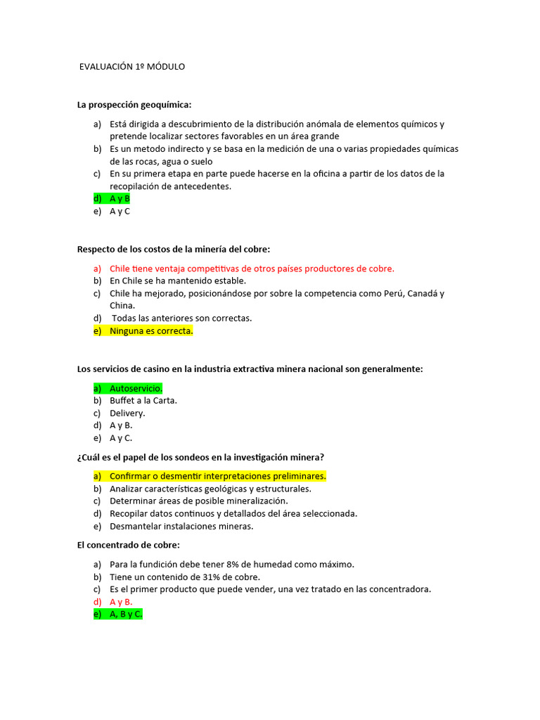 Modulo01 Evaluación Resumen | PDF | Minería | Cobre