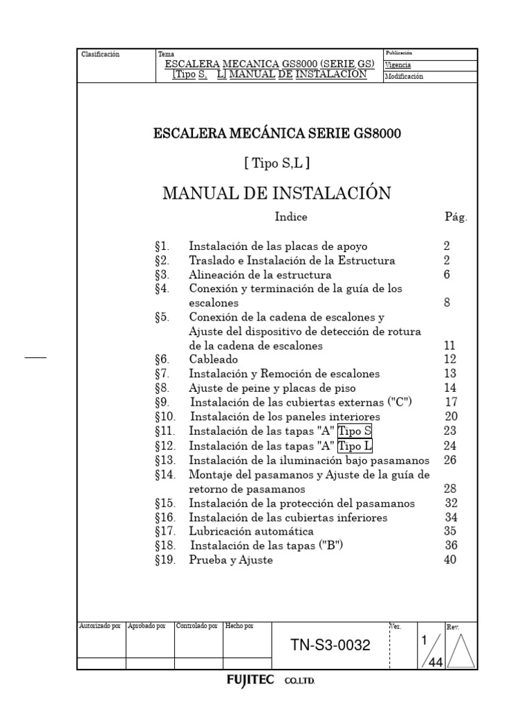 Escaleras Fujitec - Manual de Instalacion en Español | PDF | Tornillo | Escalera mecánica