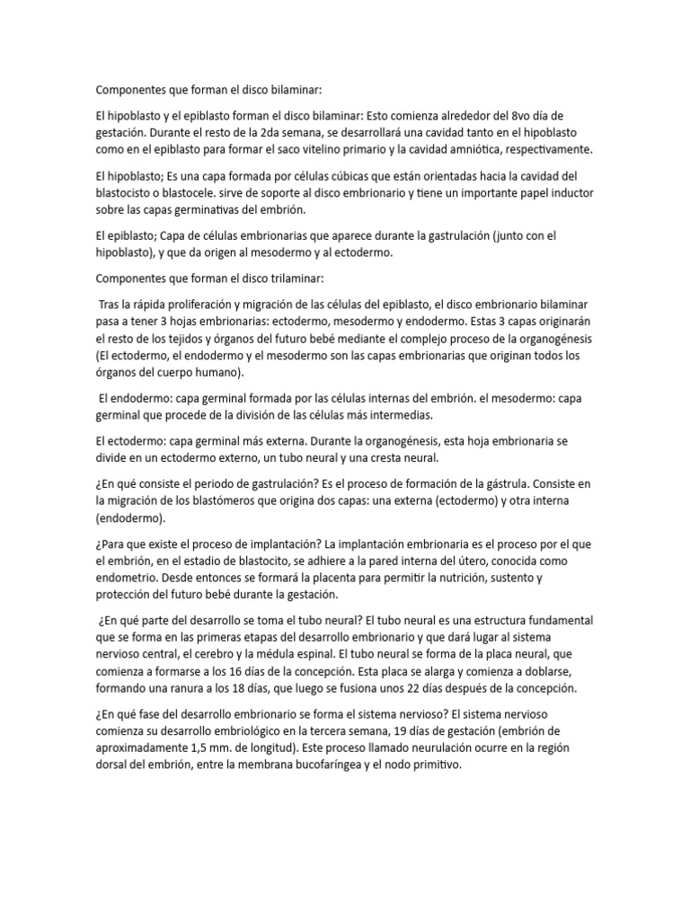 Desarrollo del Disco Bilaminar y Trilaminar | PDF | Embrión | Zoología