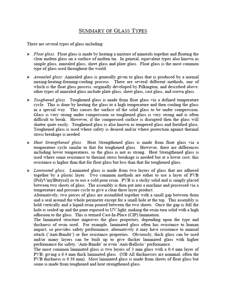 1dsummary Of Glass Types Pdf Glasses Amorphous Solid