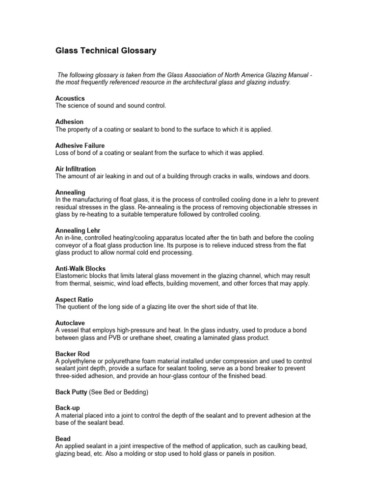 1.b.glass Technical Glossary | PDF | Glasses | Window