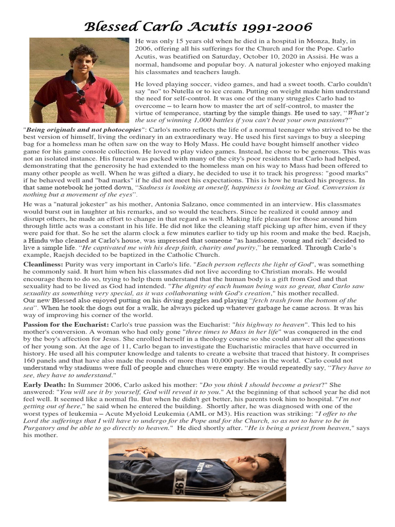 Life and Legacy of Carlo Acutis | PDF