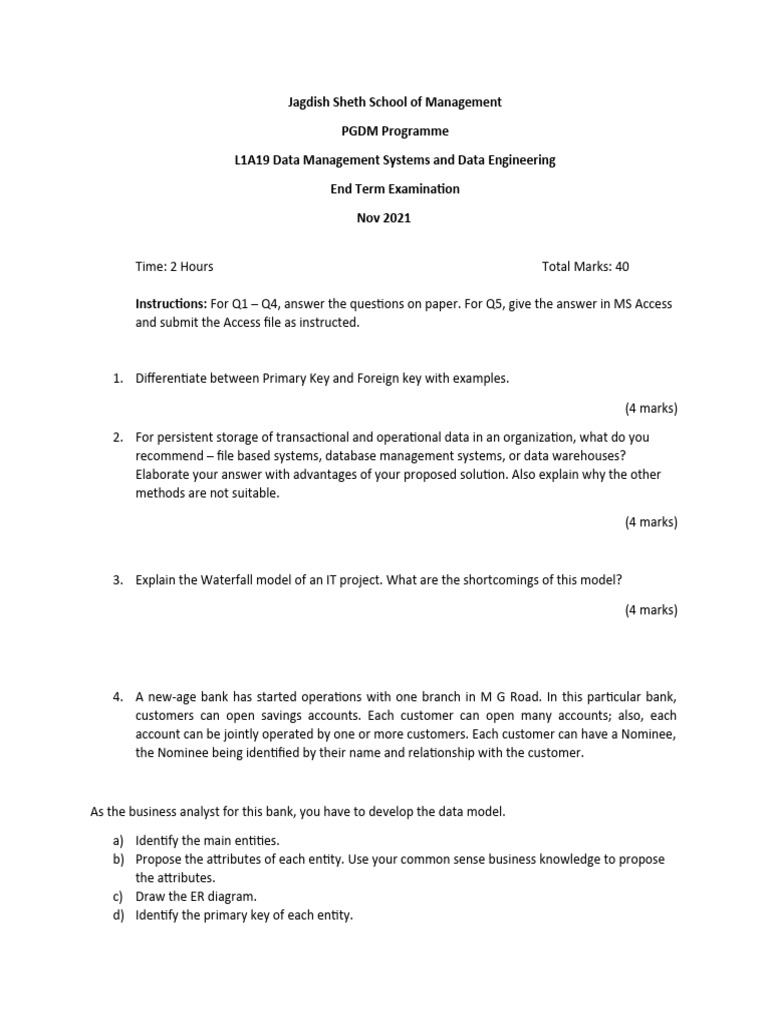 Set 1 QP | PDF | Databases | Data Management