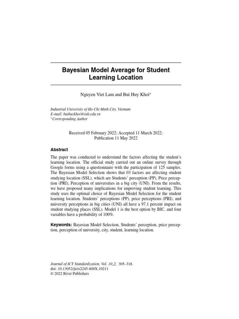 Bayesian Model Average For Student Learning Location - 2022 - River Publishers | Download Free ...