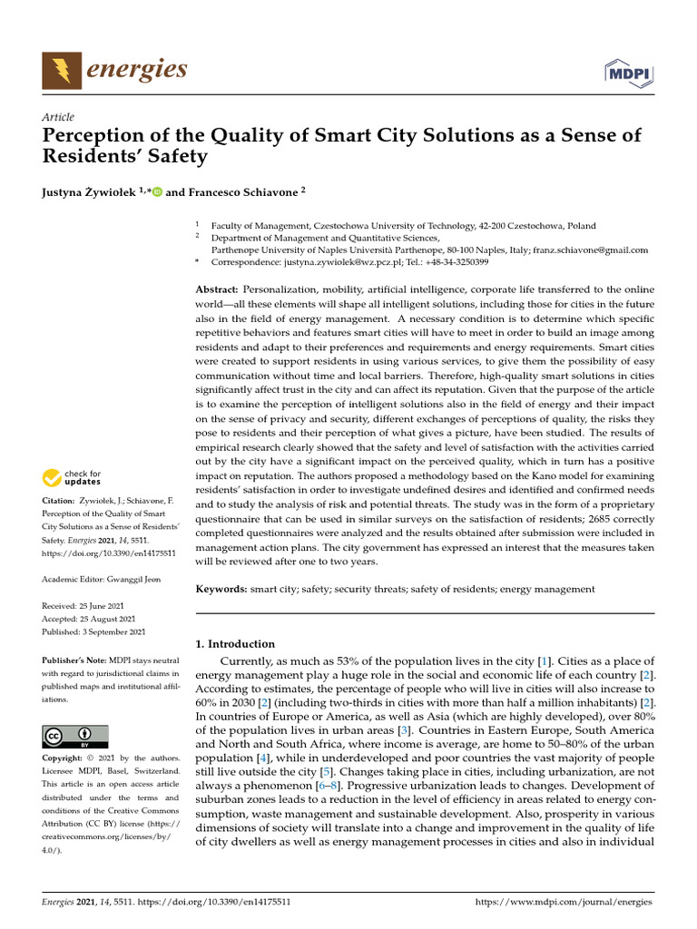 Perception of The Quality of Smart City Solutions As A Sense of ...
