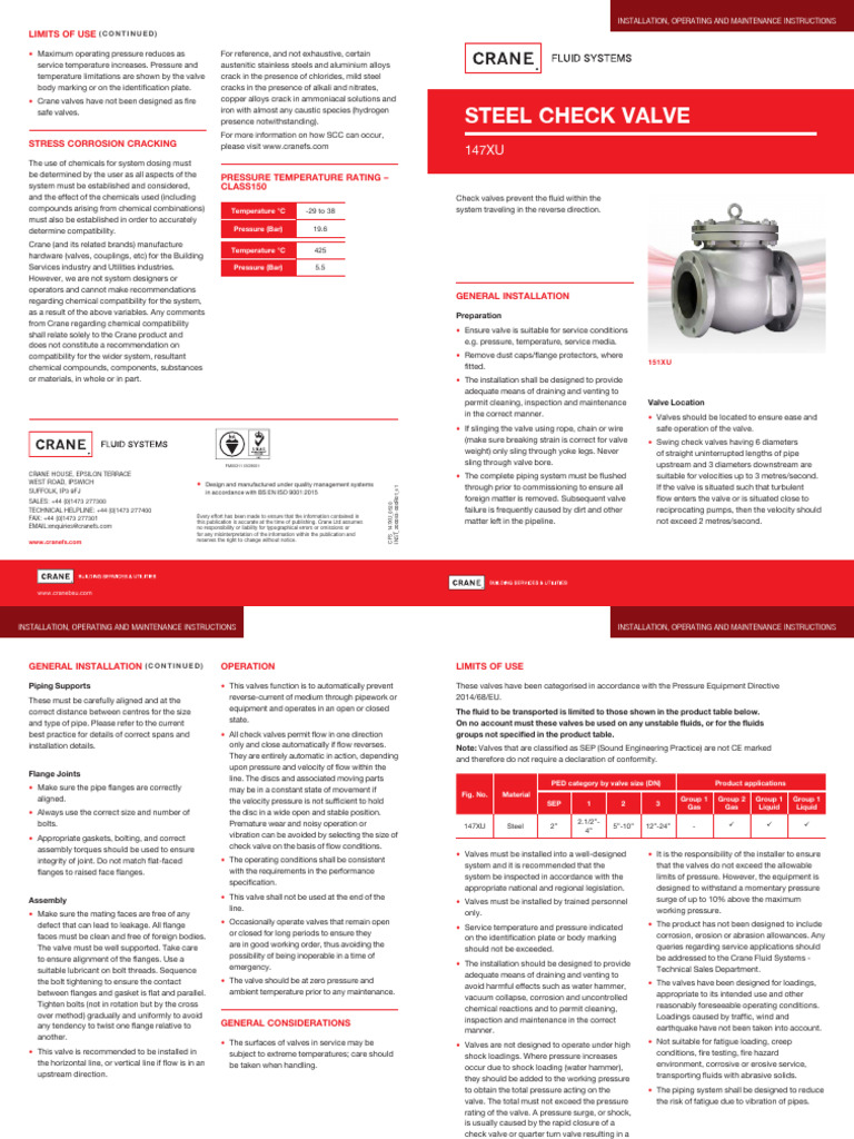 147XU-Steel+Check+Valve-Crane+FS-IOM-0620-v4 | PDF | Valve | Corrosion
