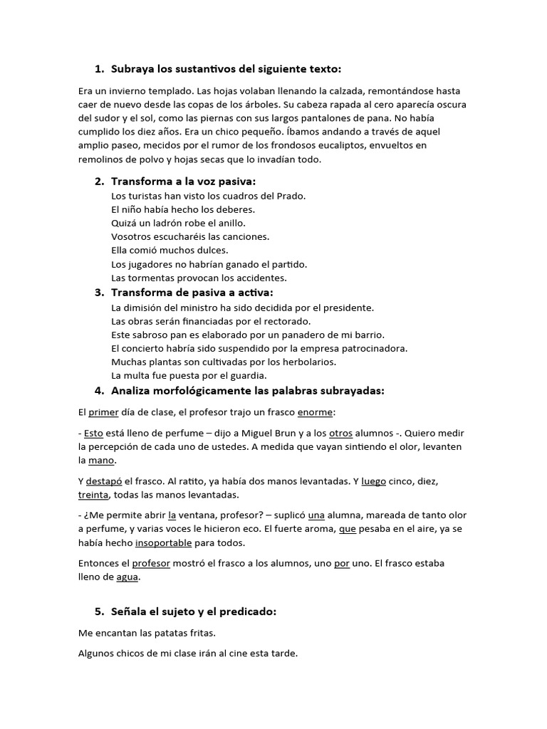 Subraya los sustantivos del siguiente texto | PDF
