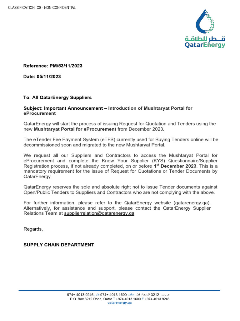 QatarEnergy Vendor Annoucement-Introduction of Mushtaryat Portal For ...