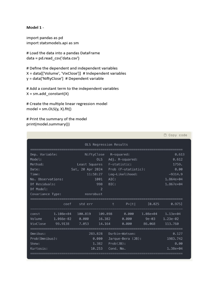 Claude Regresssion Output | PDF | Regression Analysis | Coefficient Of Determination